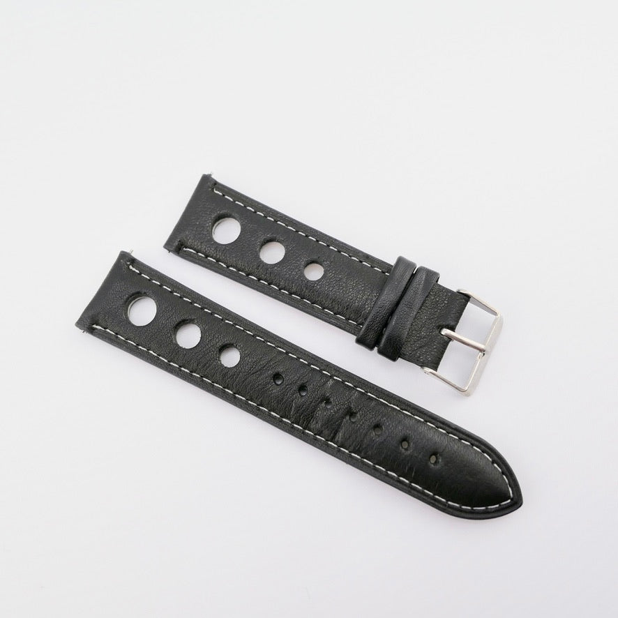 Black leather rally strap, 22mm – Secondhand Mods